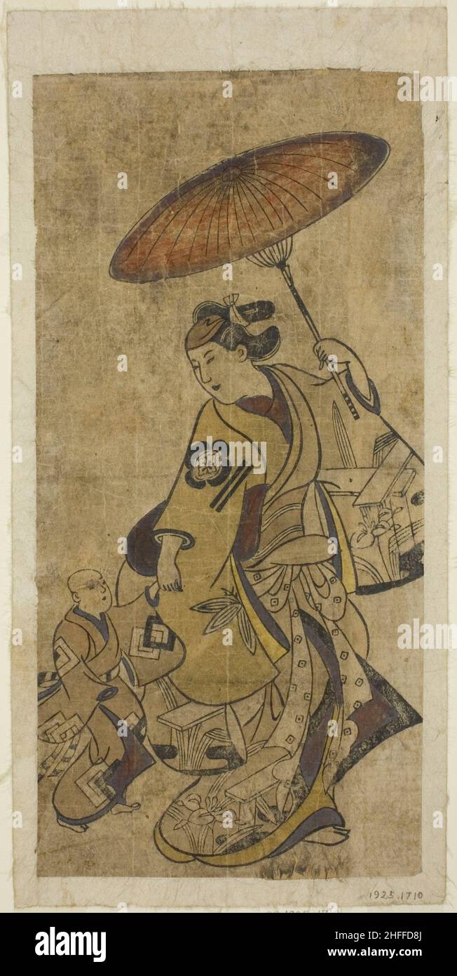 The Actors Matsumoto Hyozo as a woman holding an umbrella and Nakamura ...