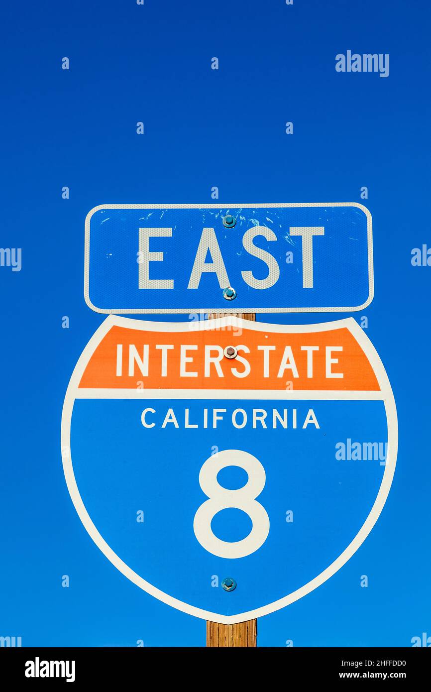 Interstate 8 Sign at the highway with blue sky Stock Photo - Alamy
