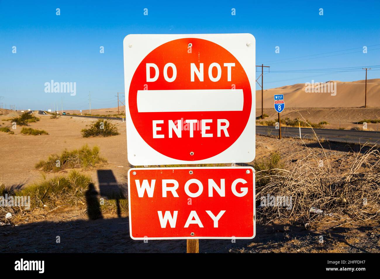 red do not enter Sign at the highway with clear blue sky Stock Photo ...