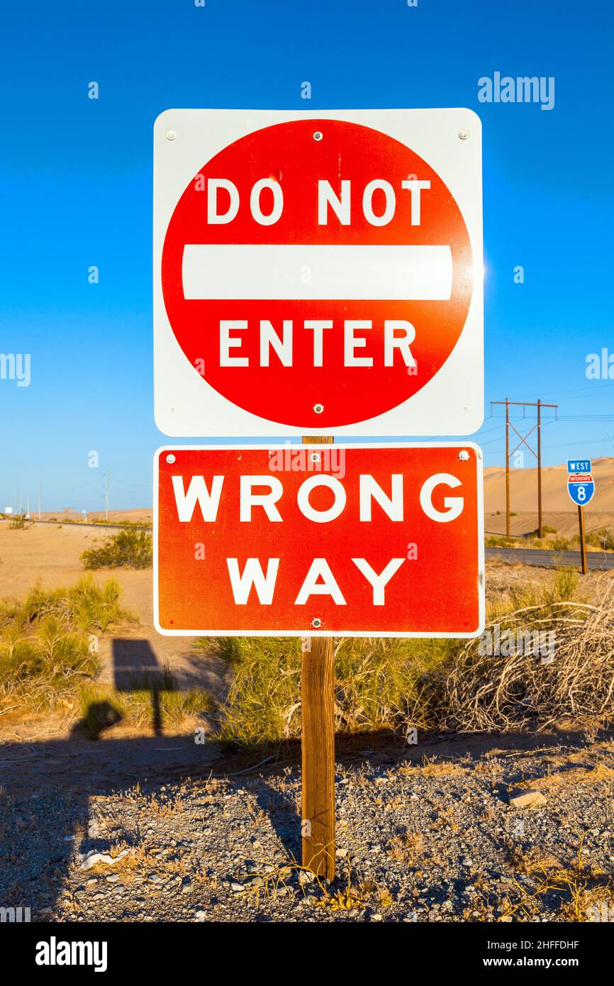 red do not enter Sign at the highway with blue sky Stock Photo - Alamy