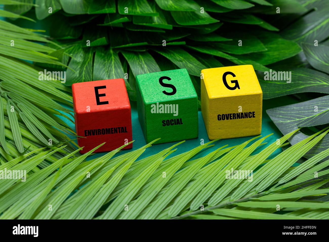 ESG environmental, social and governance concept. ESG words on a wooden ...