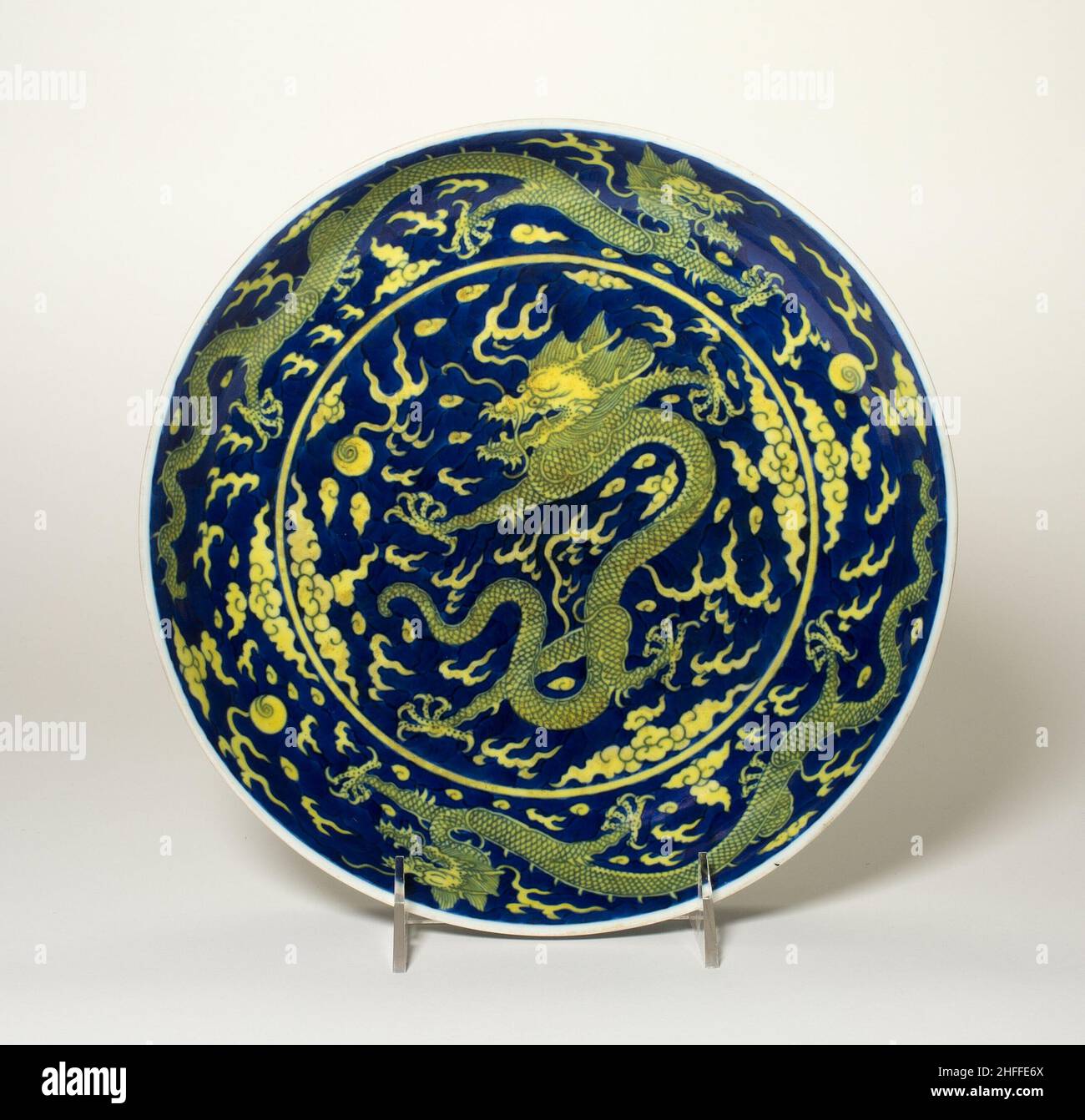 Blue-Ground Yellow-Enameled 'Dragon' Dish, Qing dynasty (1644-1911 ...