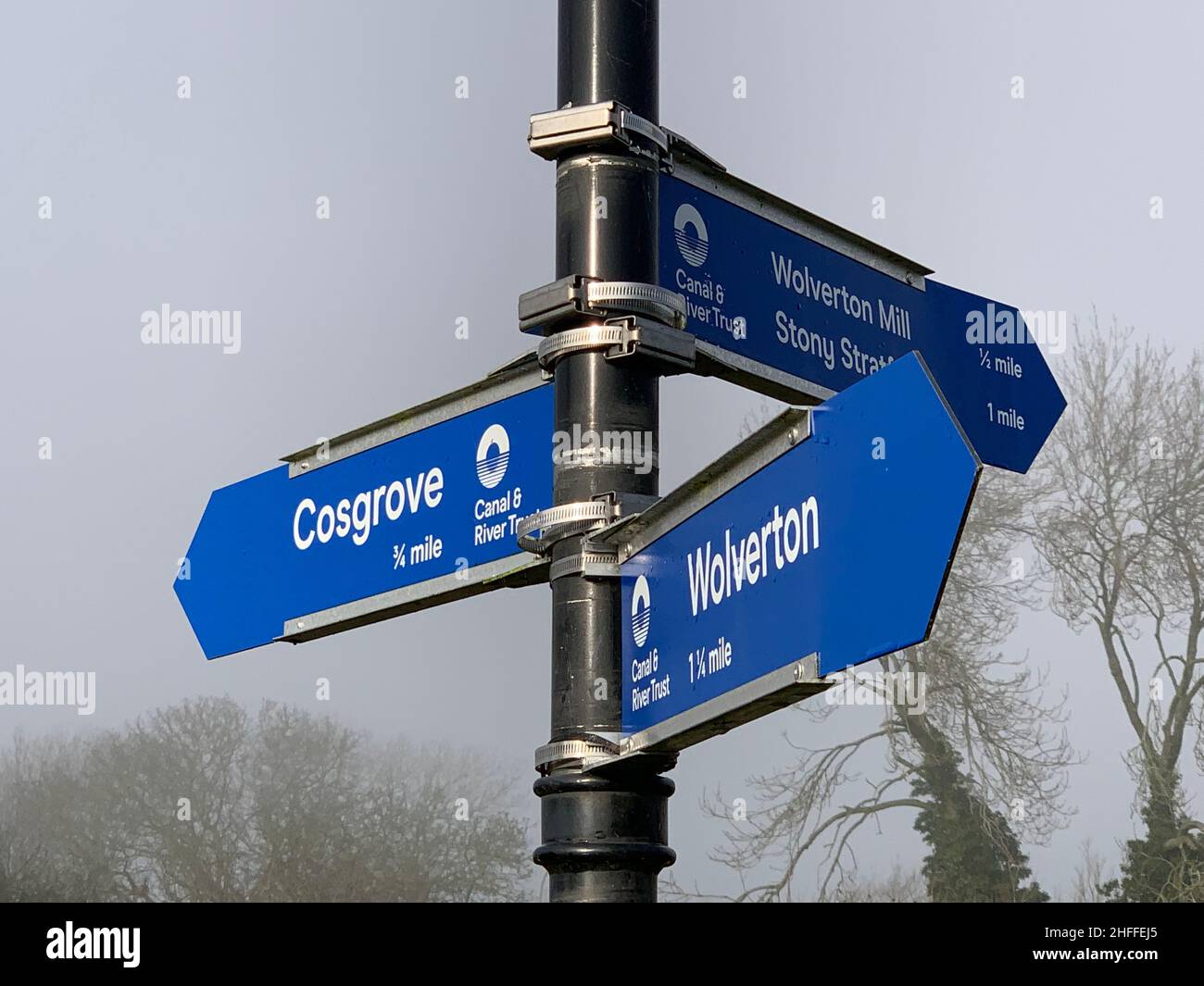 Signs post at Wolverton near Cosgrove Milton Keynes UK Wolverton Mill ...