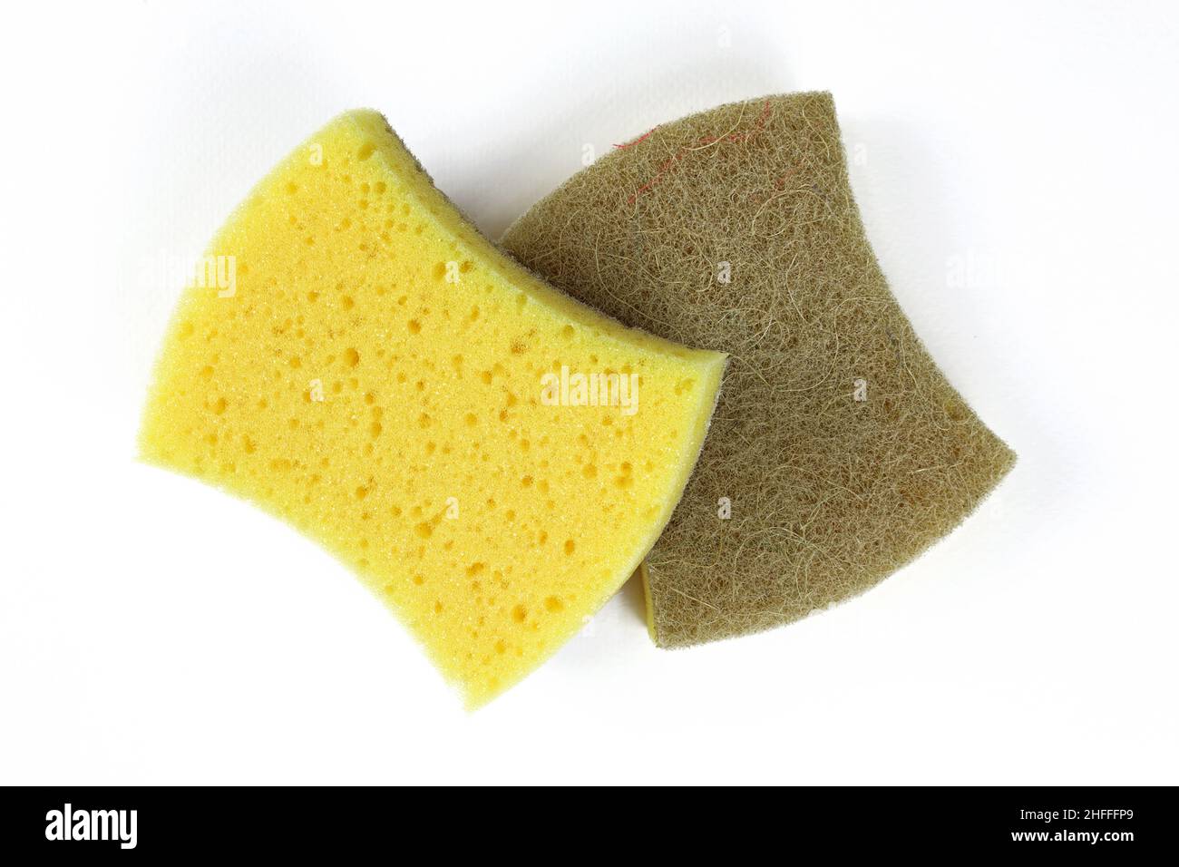 Dish washing sponge on a white background. Two sponges made of parolon ...