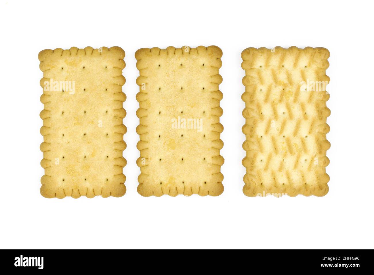 Sweet crackers on a white background top view. Rectangular wheat flour ...