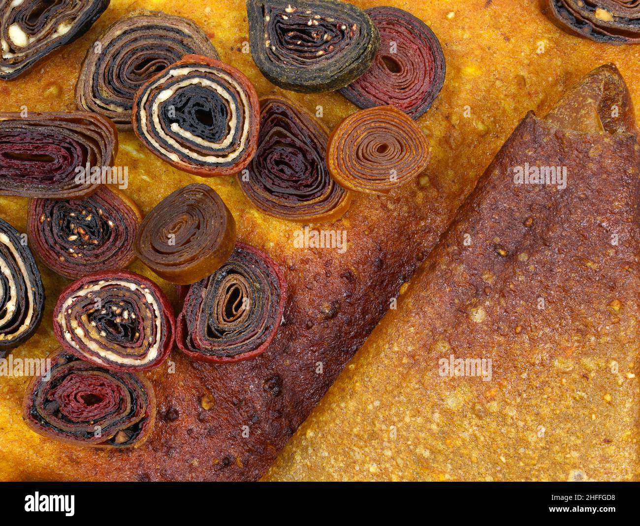 Fruit pastille of different types top view. Delicious and healthy fruit ...