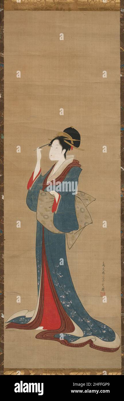Beauty Replacing Her Hairpin, Edo period, 1798 Stock Photo - Alamy