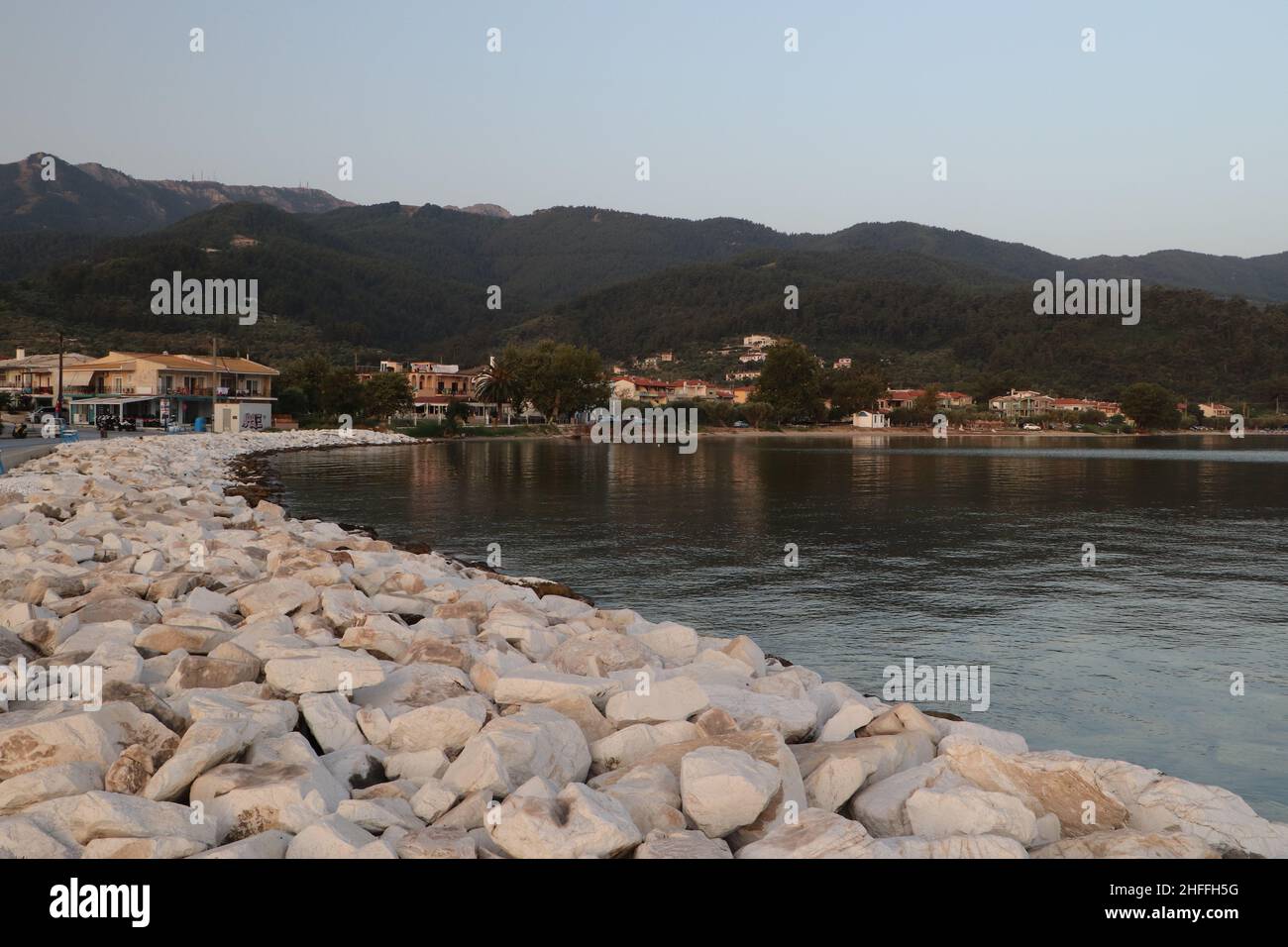 Marble coast line in Limenas city Stock Photo - Alamy