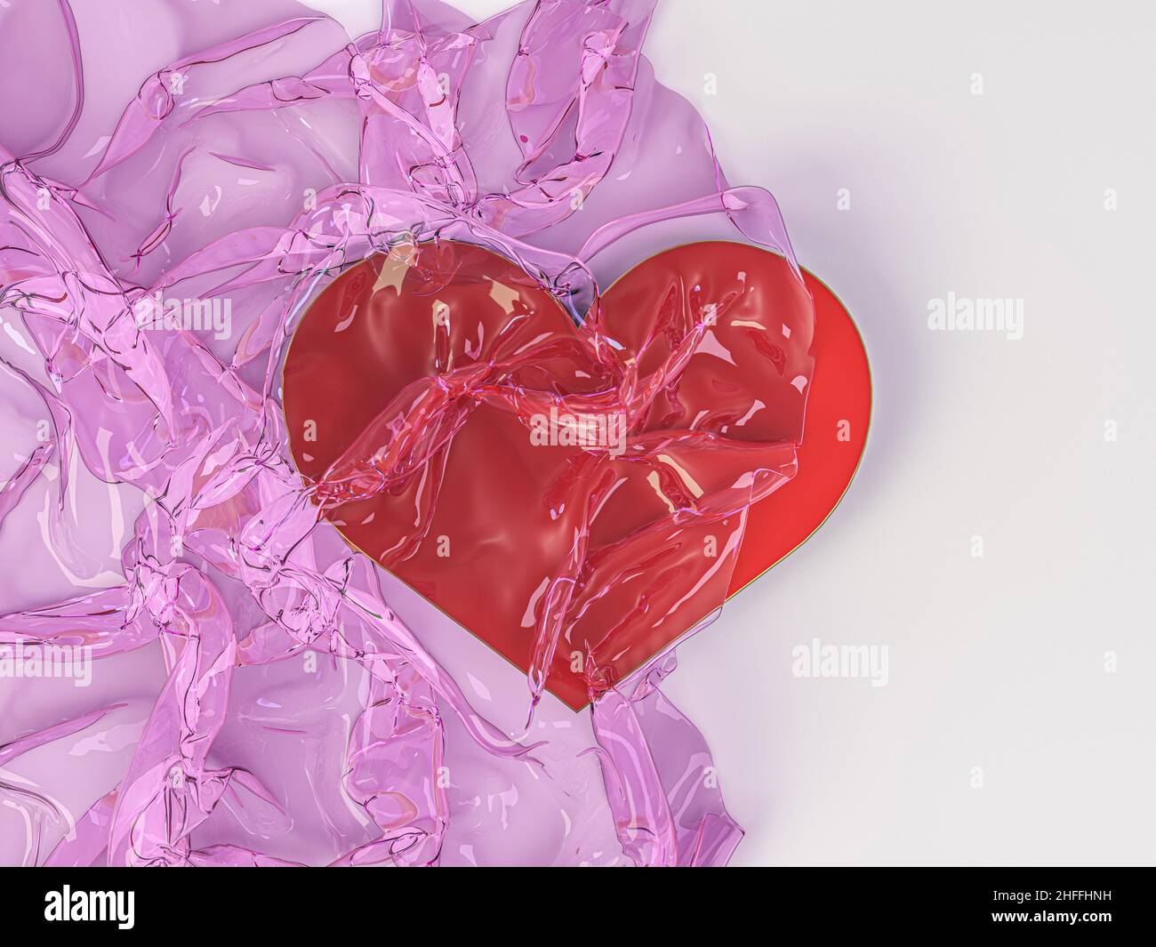 Red glowing heart covered with transparent fabric, symbol of love. 3D ...