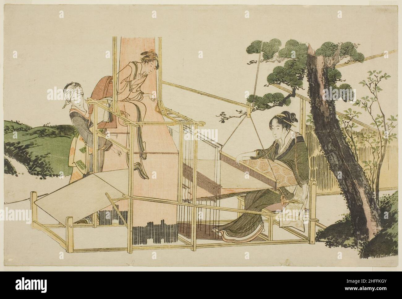 Women weaving on a loom, Japan, late 1810s and/or early 1820s Stock ...