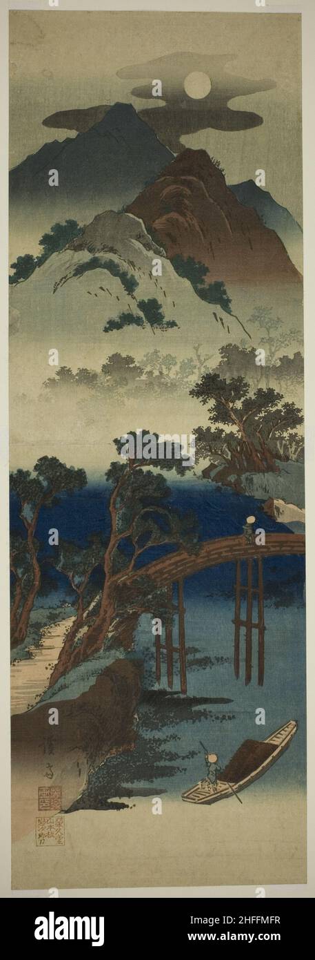 Full Moon Over Mountain Scenery, Japan, c. 1835 Stock Photo - Alamy
