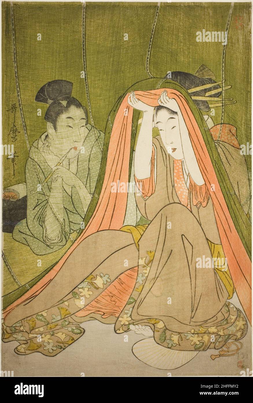 Emerging from a Mosquito Net, Japan, c. 1797/1800 Stock Photo - Alamy