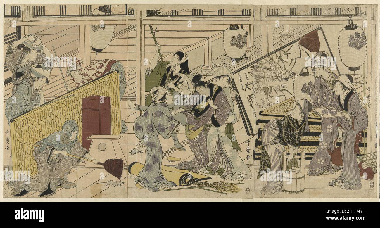 House cleaning in preparation for the New Year, Japan, c. 1797/99 Stock ...