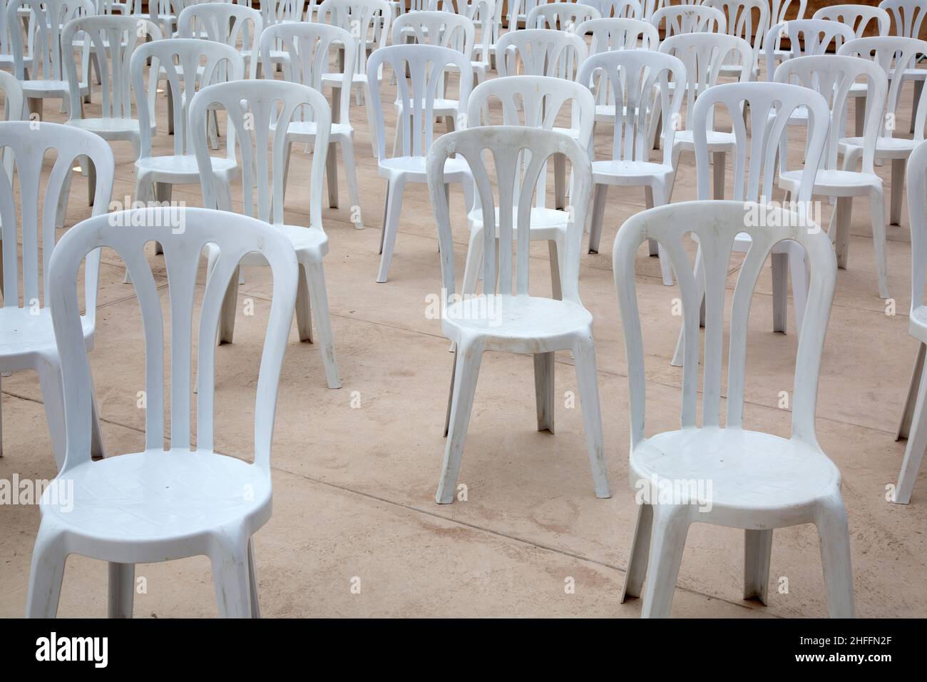 Seperated Empty White Chair Background Stock Photo - Alamy