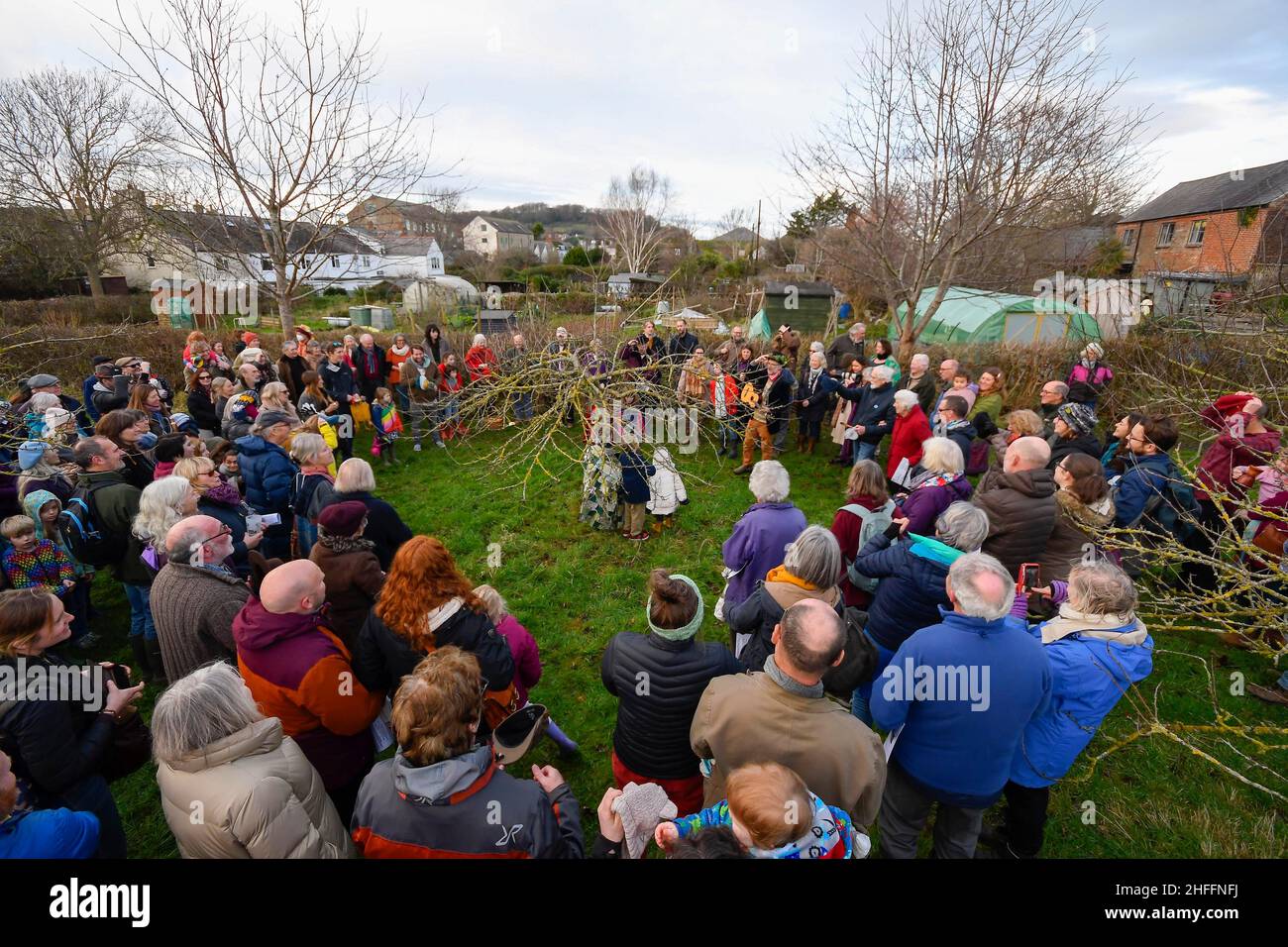 Bridport, Dorset, UK. 16th January 2022. Crowds gather around one of ...