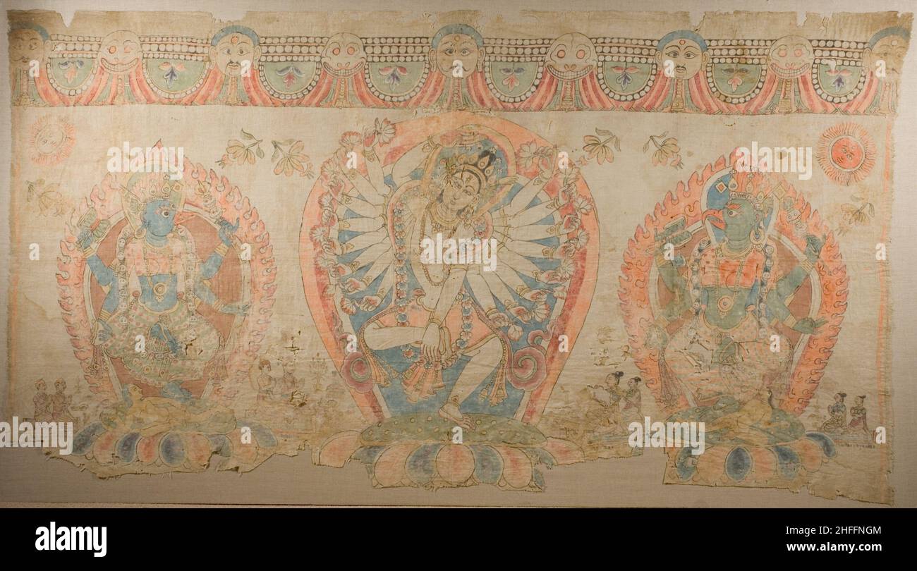 Tantric Temple Banner of a Dancing Goddess Flanked by Dakinis, 17th ...
