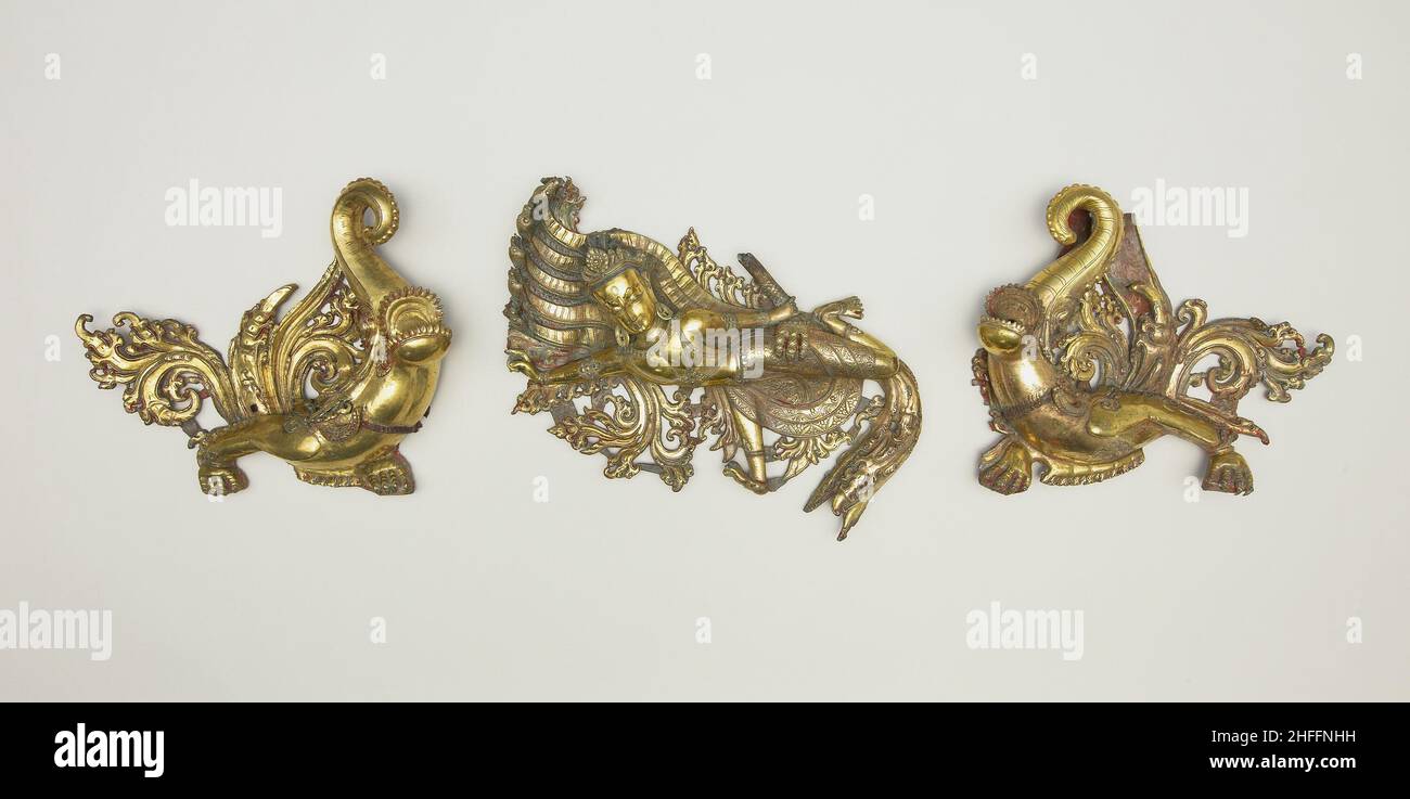 Set of Three Shrine Ornaments with Two Crocodiles (Makara) and a ...