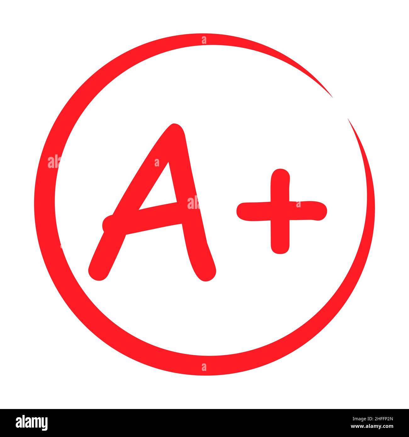 Grade result A plus. Hand drawn icon in red circle. Test exam mark ...