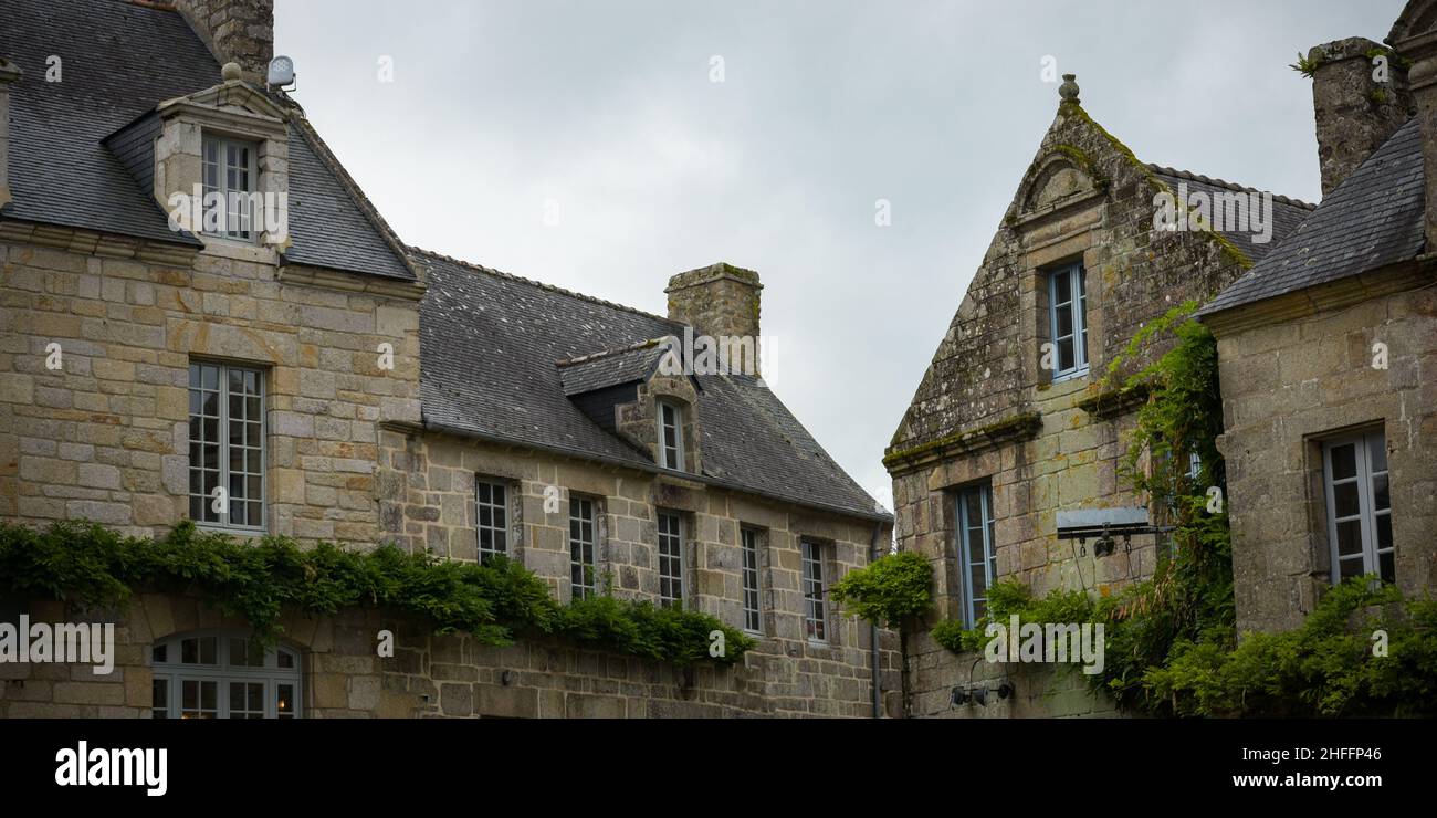 View on the lovely medieval village of Locronan in Finistere in ...