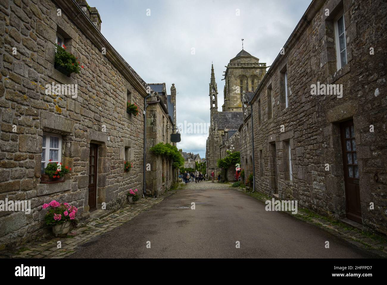 View on the lovely medieval village of Locronan in Finistere in ...