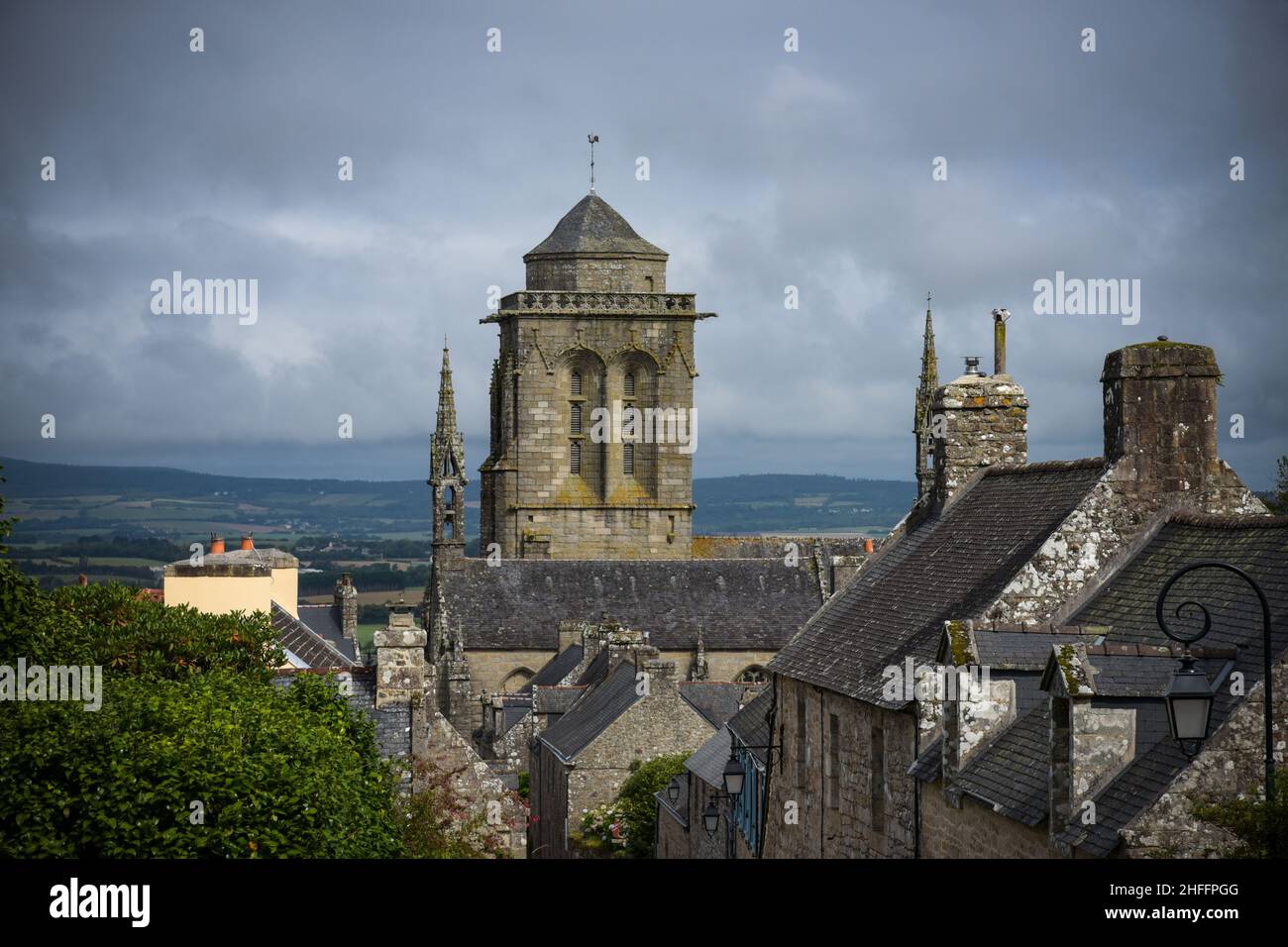 View on the lovely medieval village of Locronan in Finistere in ...