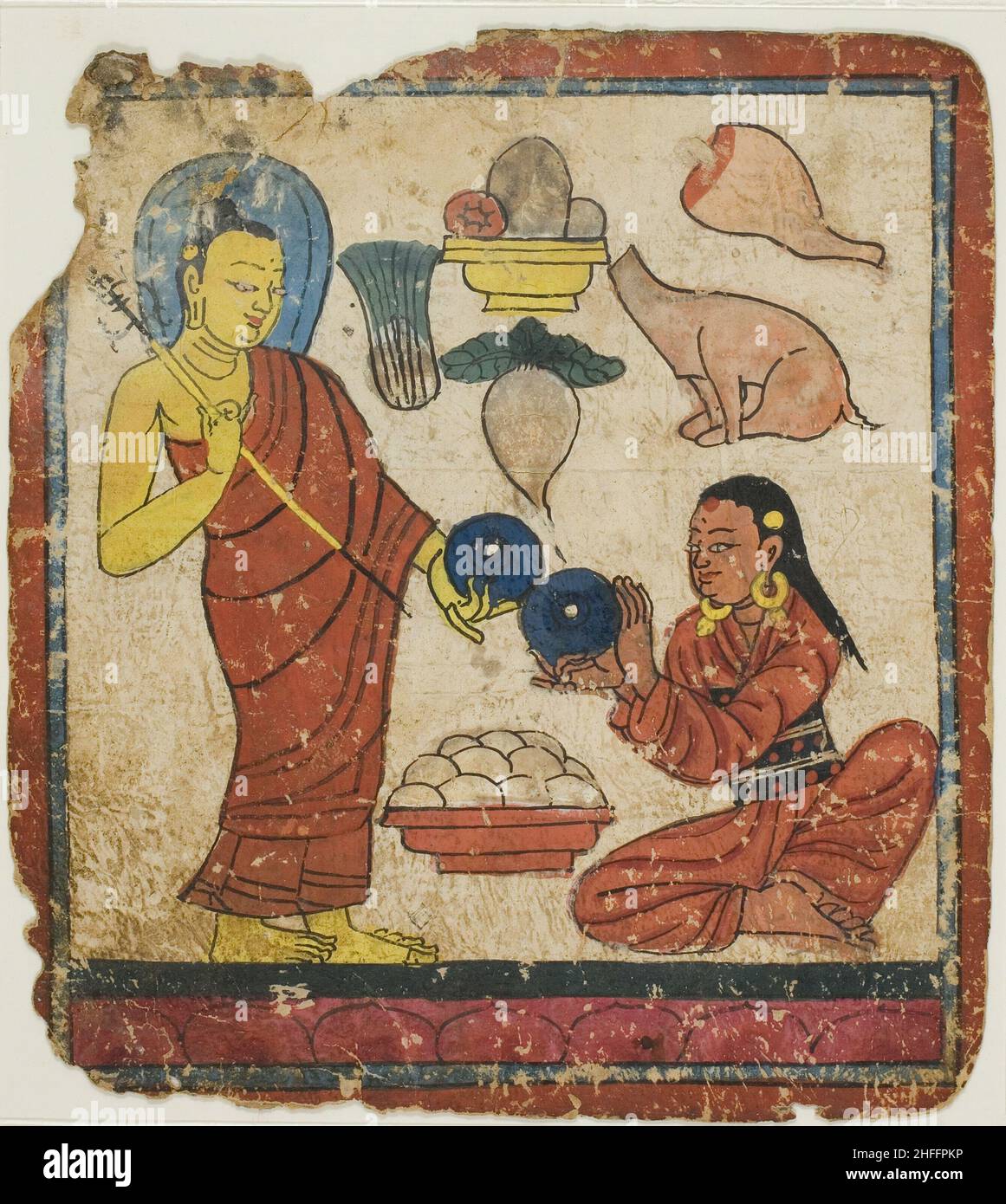Lady Offering Food to a Monk, From a Set of Initiation Cards (Tsakali ...