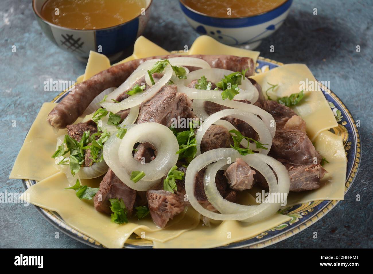 Beshbarmak - National Kazakh dish, prepared with meat and pasta ...