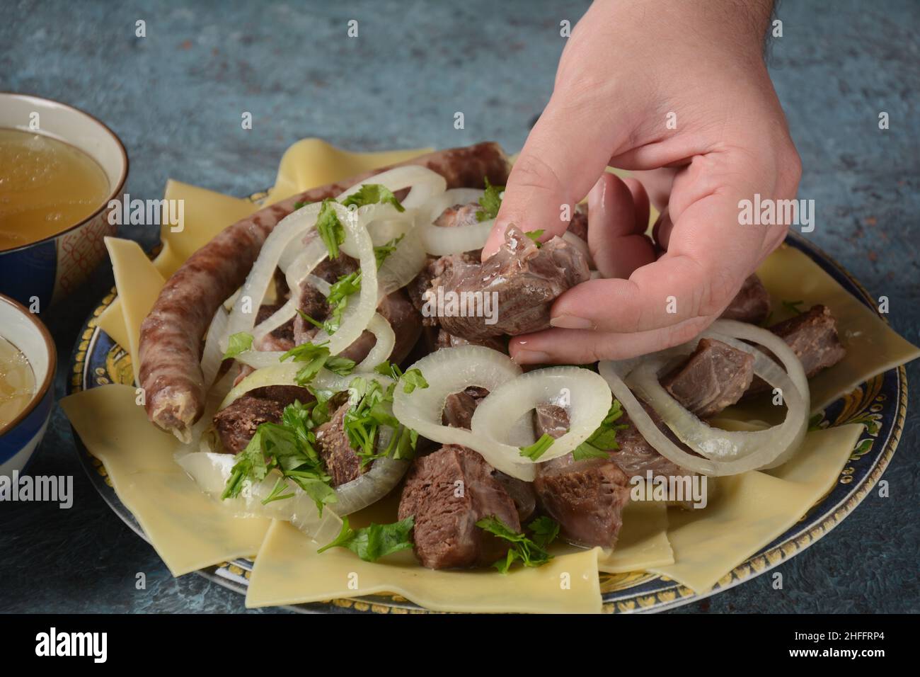 Beshbarmak - National Kazakh dish, prepared with meat and pasta ...