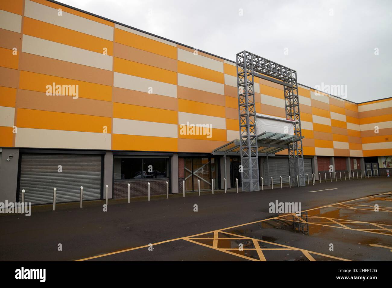 empty retail units in a shopping park hunts cross Liverpool England UK ...