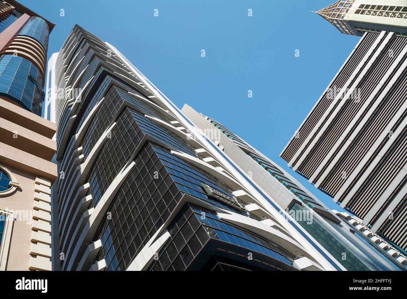 Skyscrapers. part tall buildings seen from the ground up towards the ...