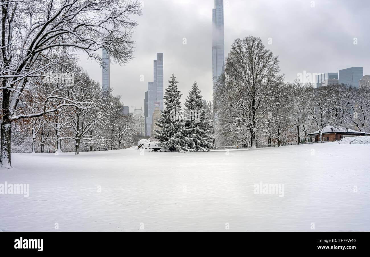 Central Park in winter after snow storm, New York City Stock Photo - Alamy