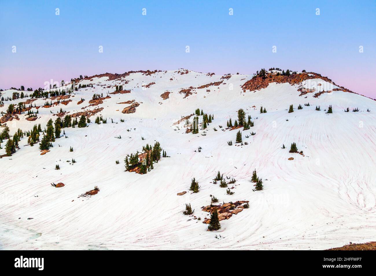 snow on Mount Lassen in the national park in early morning Stock Photo ...