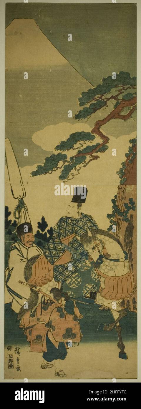 Ariwara no Narihira passing Mount Fuji on his journey to the East, c ...
