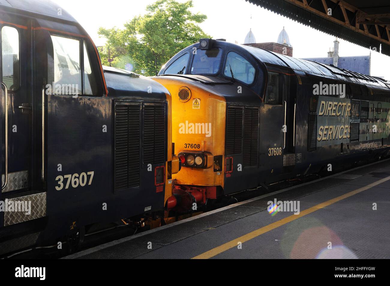 "37607" and "37608" at Bristol Temple Meads Stock Photo - Alamy