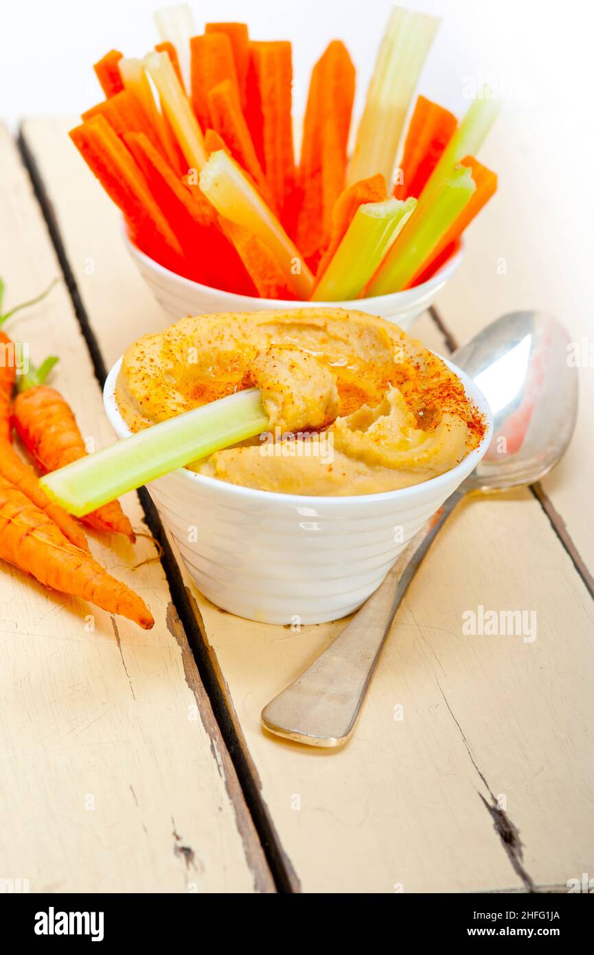 fresh hummus dip with raw carrot and celery arab middle eastent healthy ...