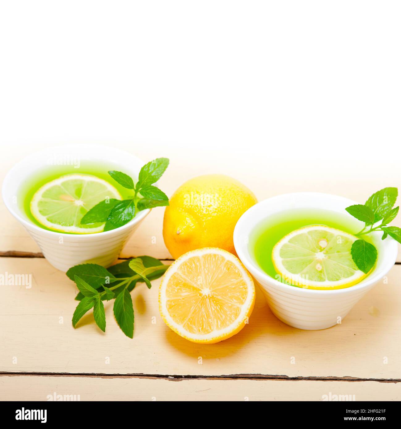 fresh and healthy mint infusion tea tisane with lemon Stock Photo - Alamy