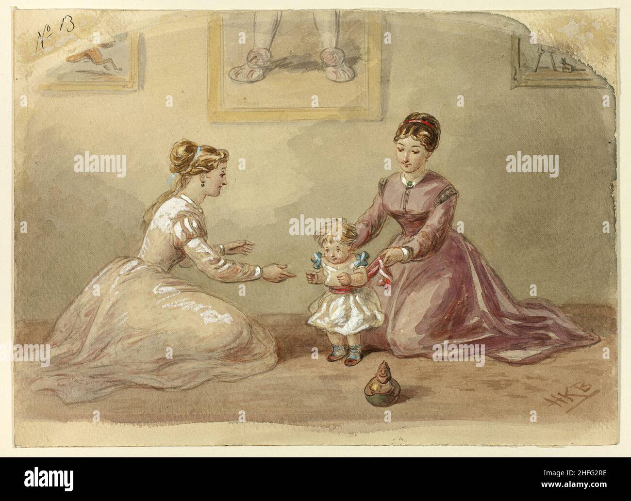 Ladies Coaxing Baby to Walk, n.d Stock Photo - Alamy