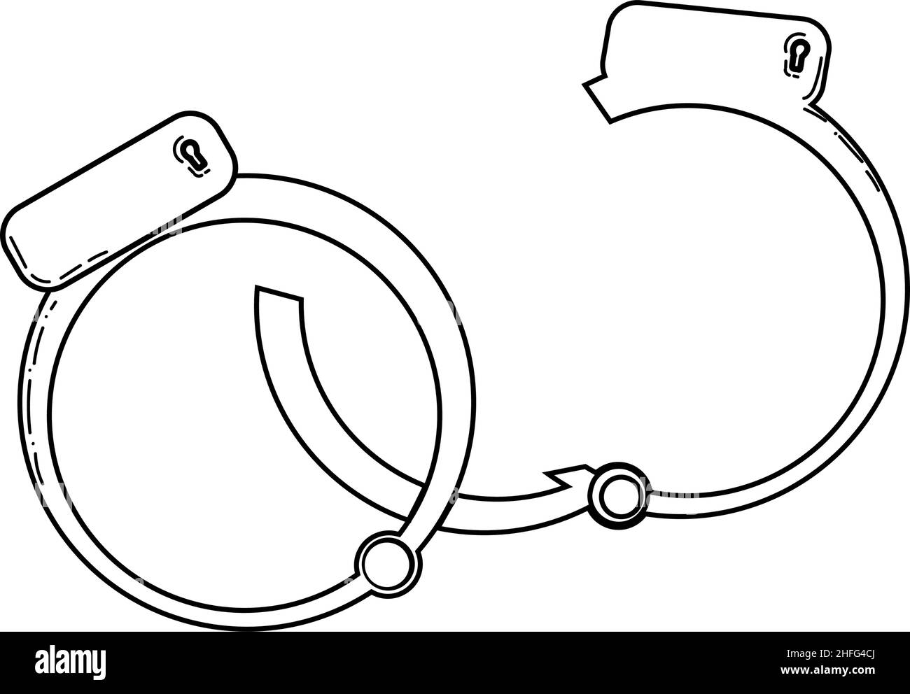 Vector illustration of open and closed handcuffs. Criminal handcuffs ...