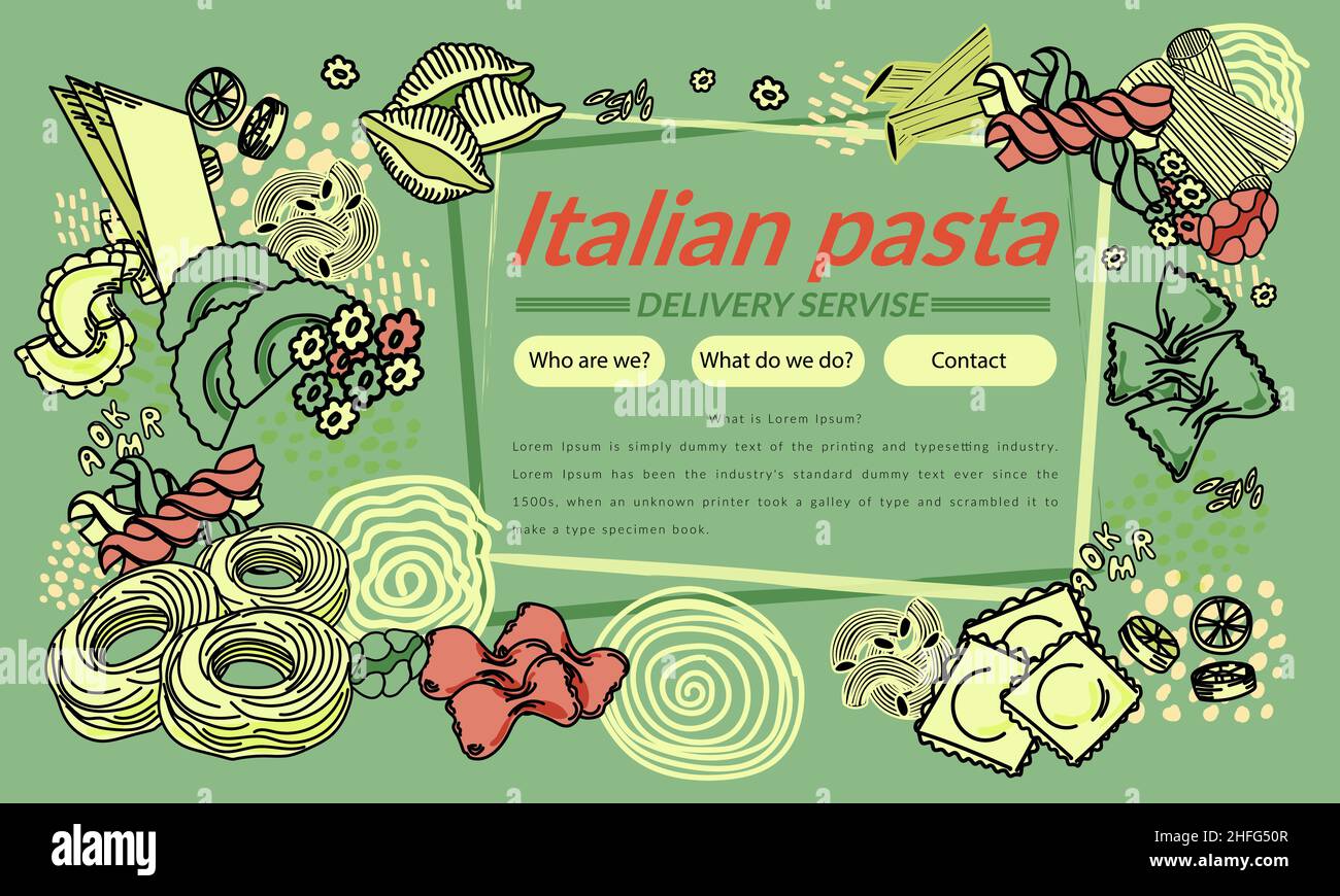 Italian pasta in a frame. Hand-drawn vector illustration in doodle ...