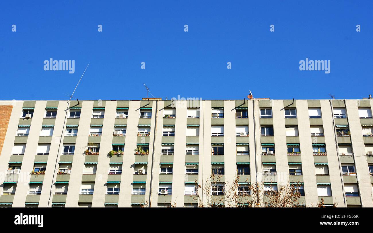 Facade of block of flats in a neighborhood of Barcelona, Catalunya ...