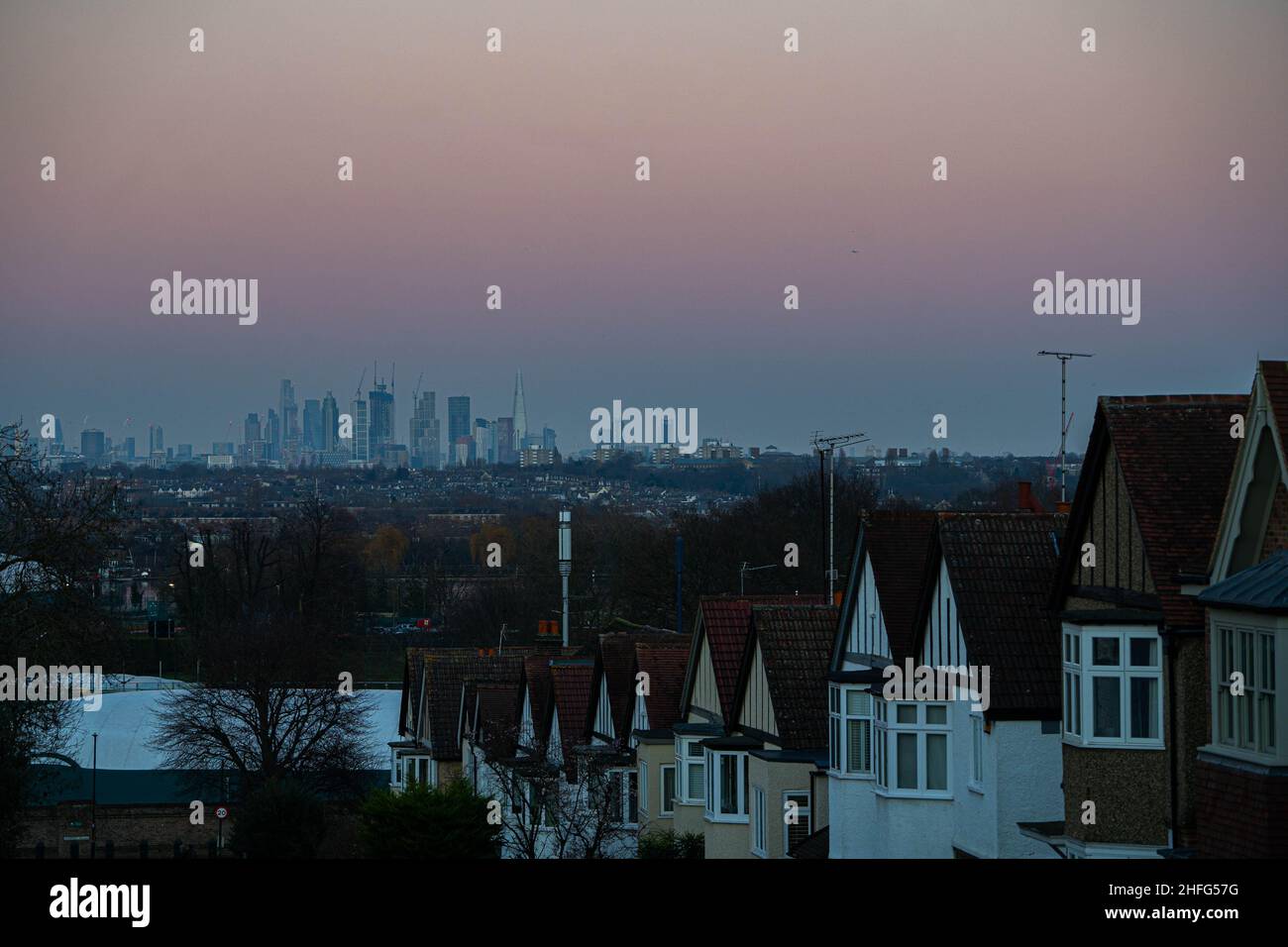WIMBLEDON, LONDON,UK. 16 January 2022. London city skyline and ...