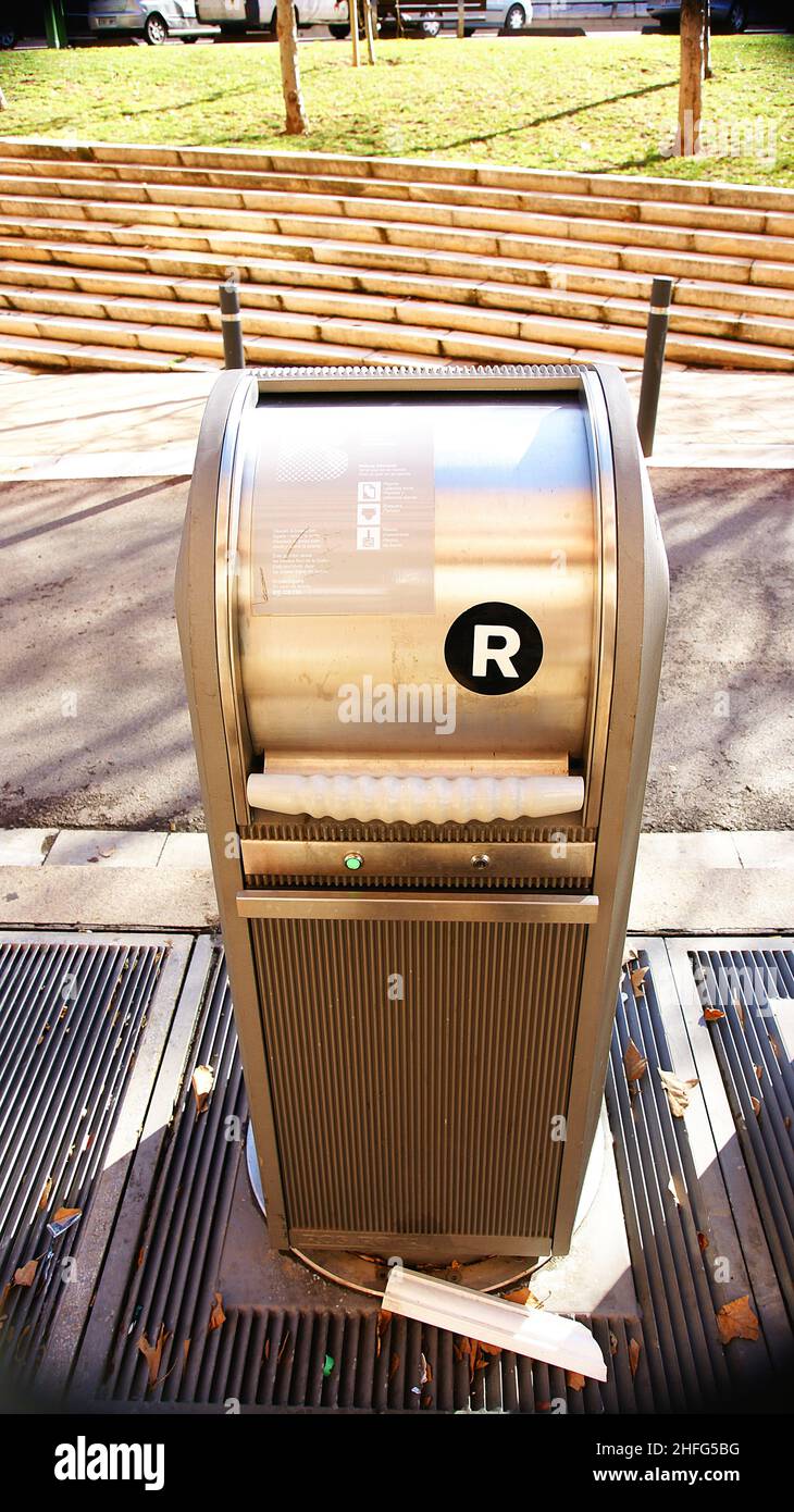 Modern underground garbage containers in Barcelona, Catalunya, Spain ...