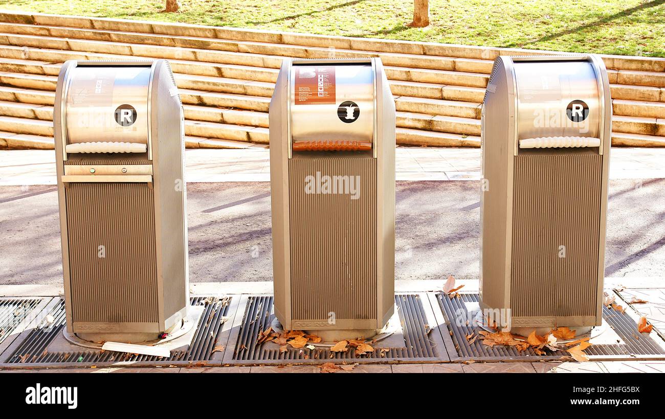 Modern underground garbage containers in Barcelona, Catalunya, Spain ...