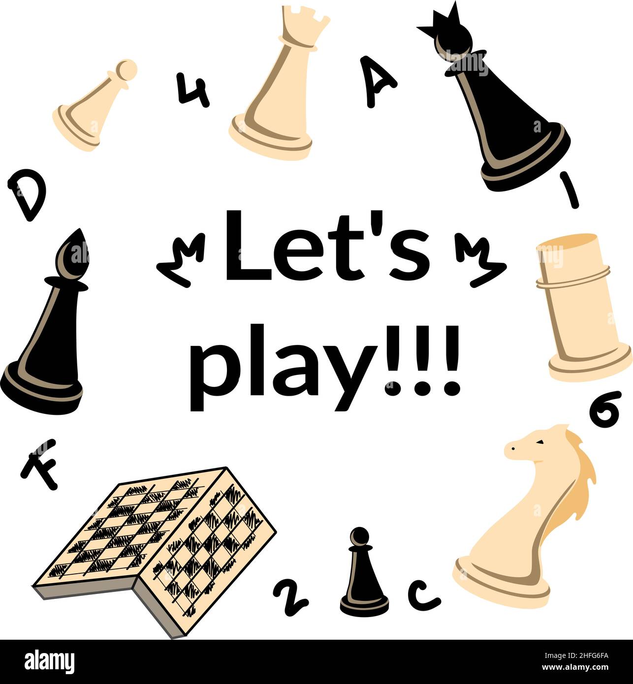 Hand-drawn set of cartoon chess game, chess pieces. Doodle sketch style ...