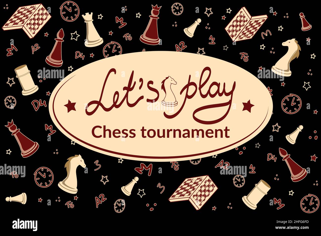 Banner template with elements of a cartoon chess game. Hand-drawn ...