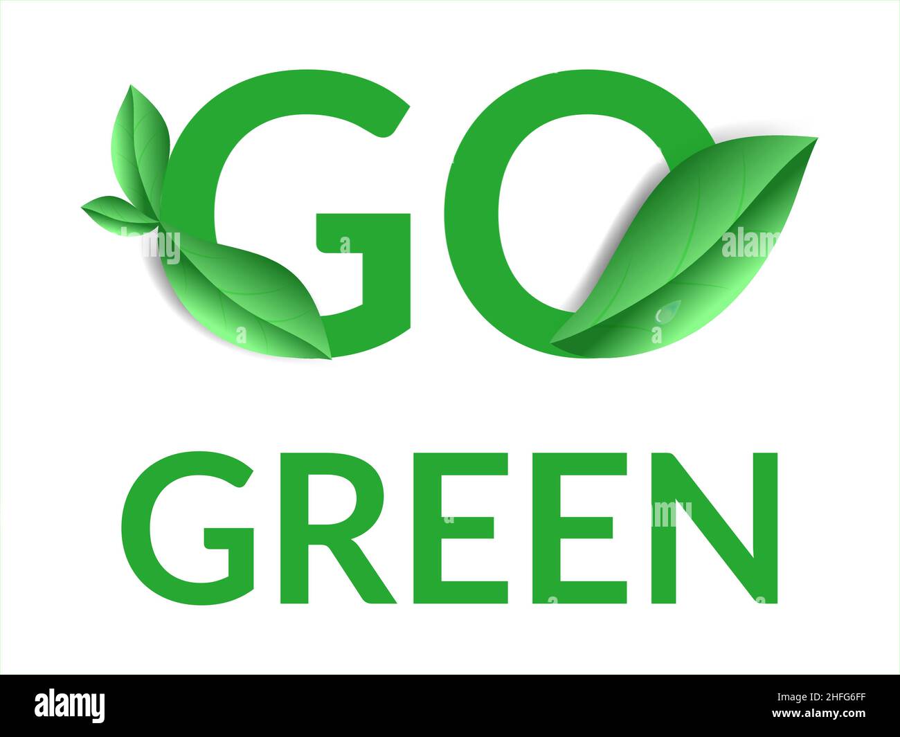 Environmental Concept. Logo go green. Lettering with green leaves ...