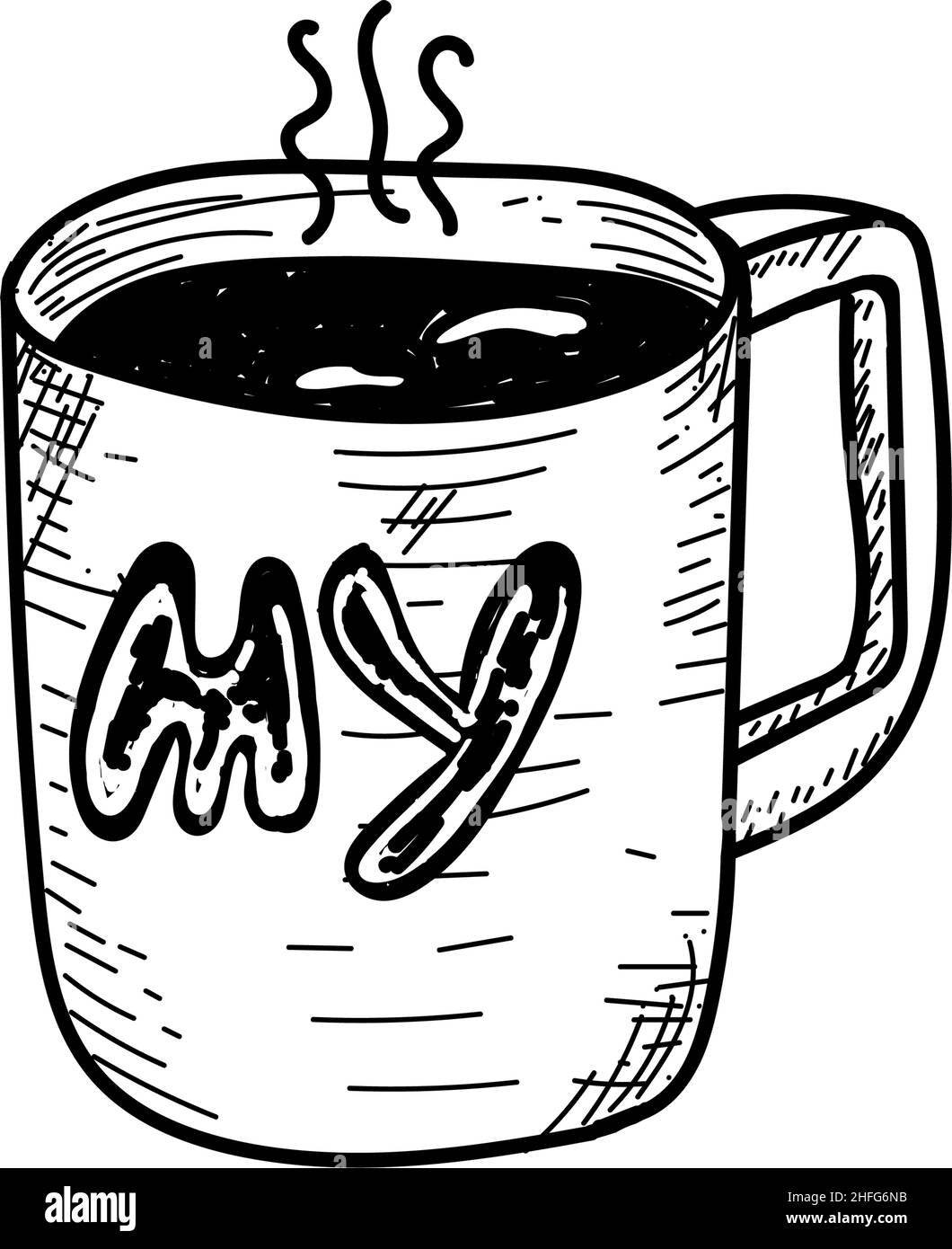 Hand-drawn doodle style mug. Illustration for local tourism. Iron mug ...