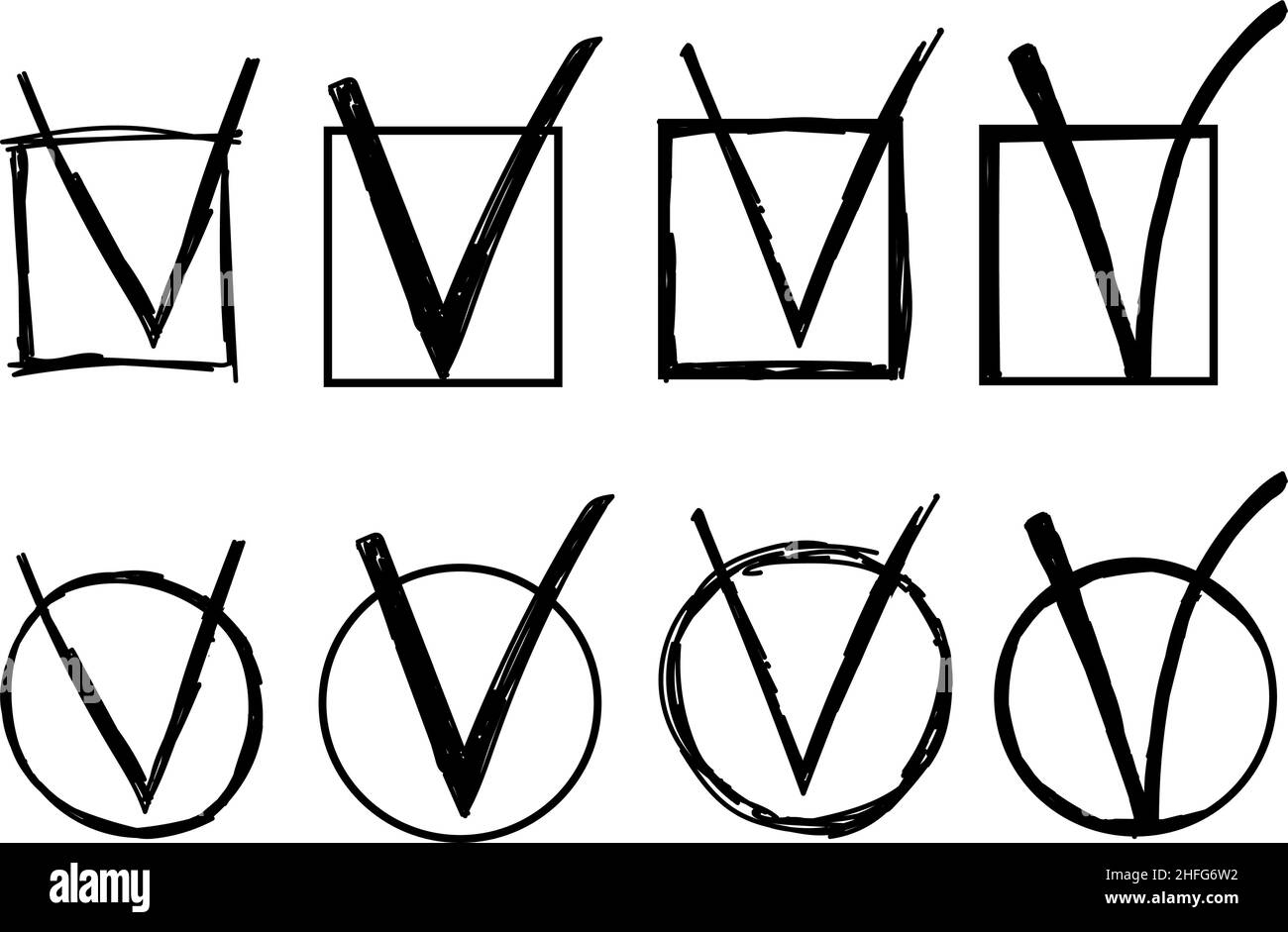Hand drawn checkbox checkmark Black and White Stock Photos & Images - Alamy