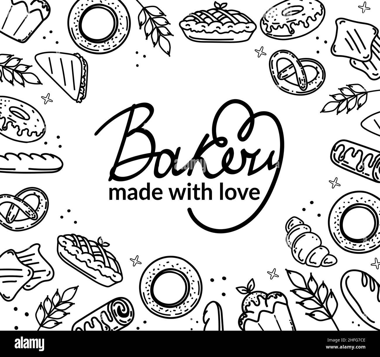 Set of vector bakery elements and handwritten lettering. Hand drawn ...