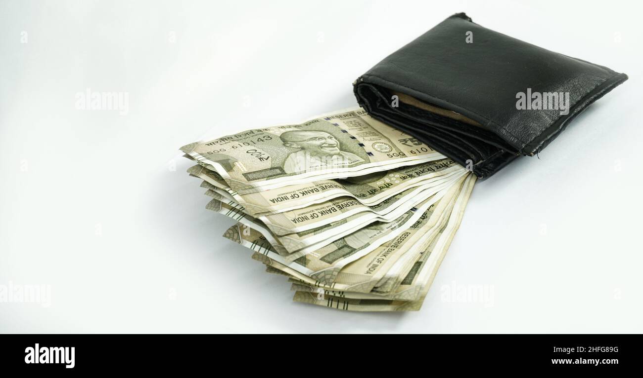 indian rupees with wallet isolate in white background Stock Photo - Alamy